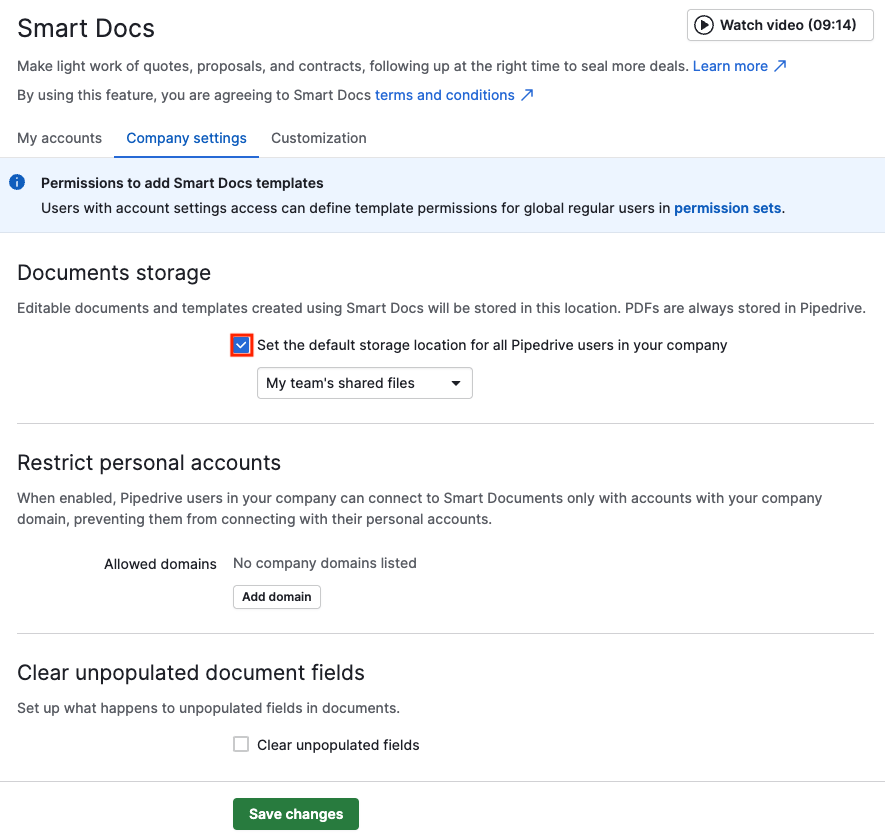 Smart Docs: Setting up a default shared drive - Knowledge Base | Pipedrive